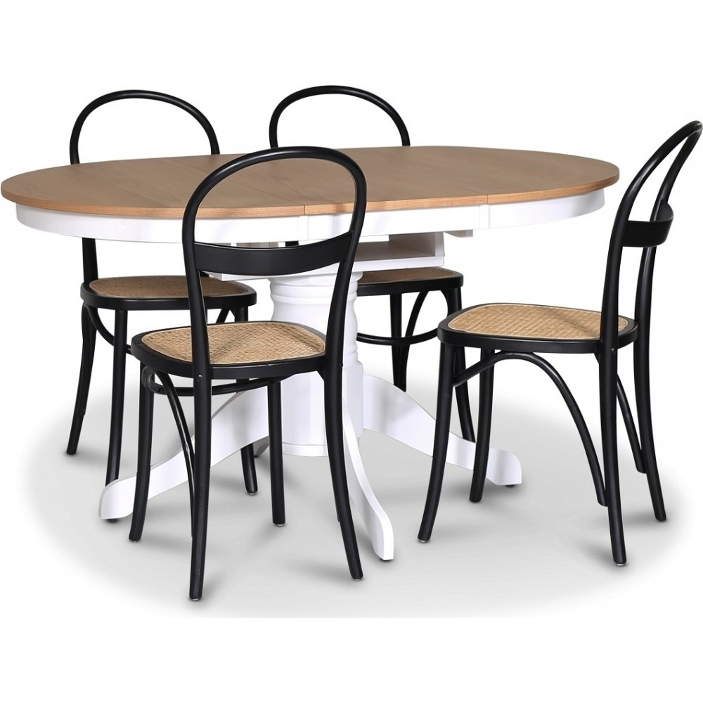 Fitchburg spisegruppe; Ovalt spisebord 106-141 cm - Hvit / Oljet eik ...